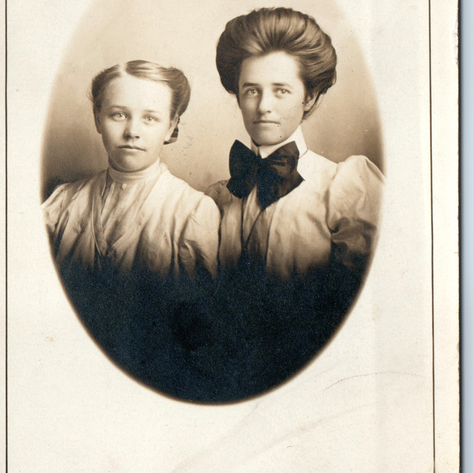 c1910s Rolfe IA Cute Mother Daugher RPPC Girl Hair Pompadour Bow Real ...
