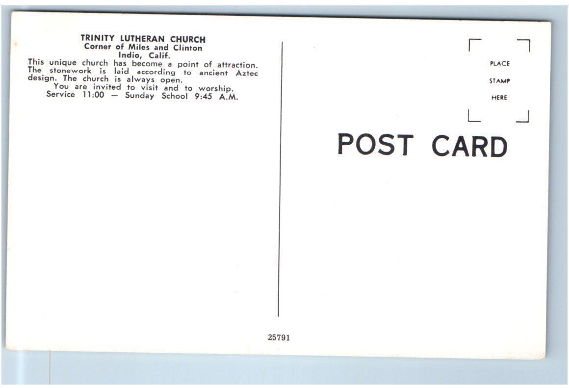 INDIO, CA California ~ Trinity LUTHERAN CHURCH c1960s Riverside County ...