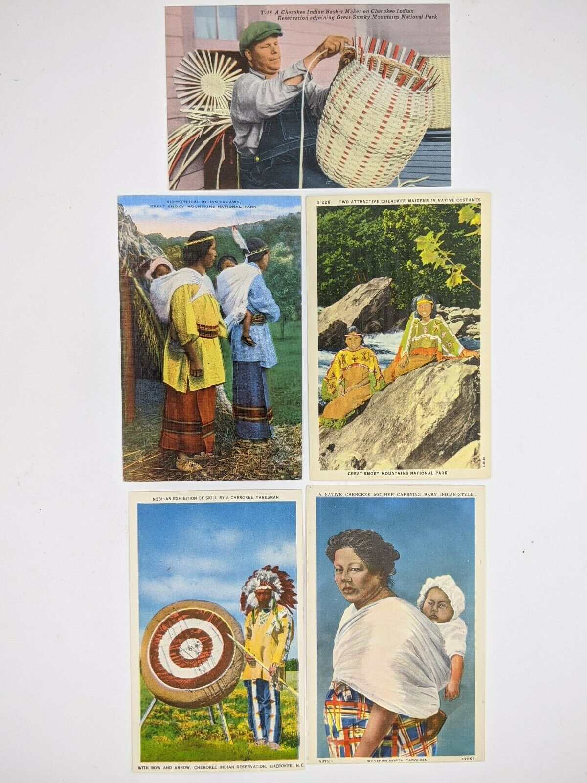 Vtg LOT of 5 Cherokee Indian Postcards Asheville Color Picture Native ...