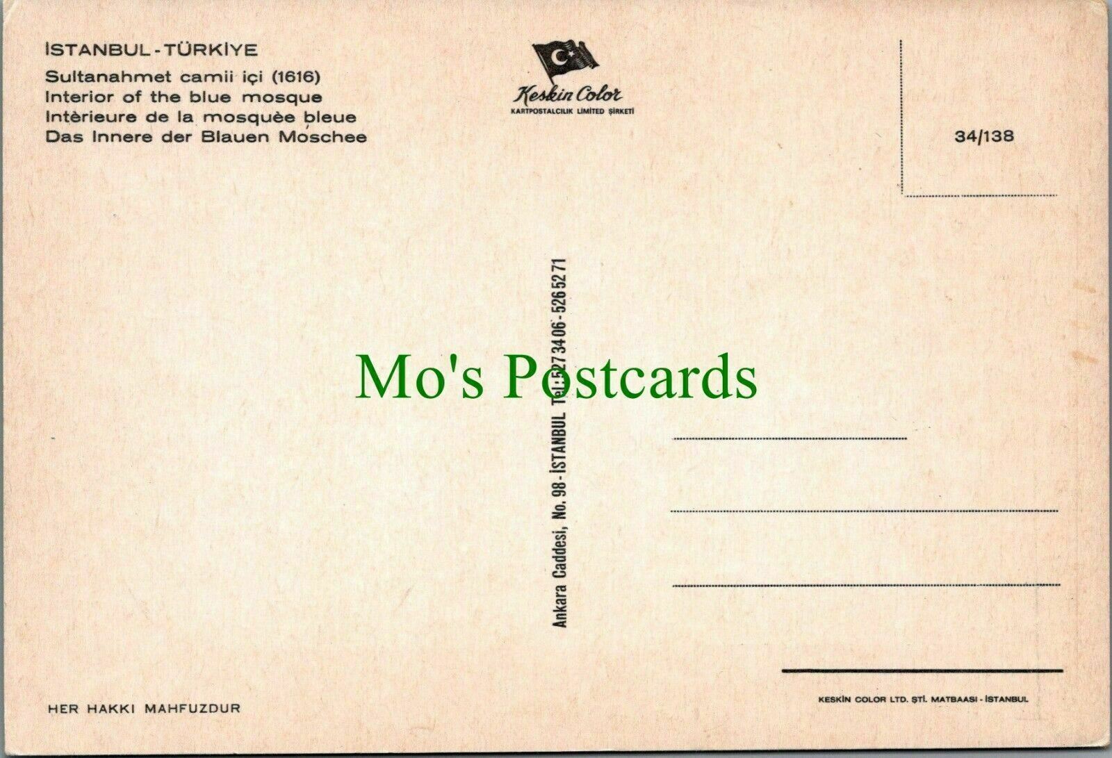 Turkey Postcard - Interior of The Blue Mosque RR8793 | Europe - Turkey ...