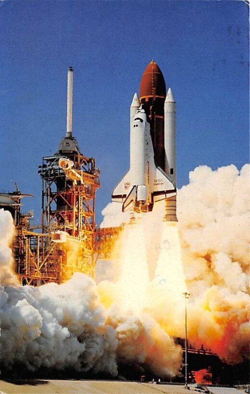 Space shuttle Challenger lifted off into a cloudless sky Florida, USA ...