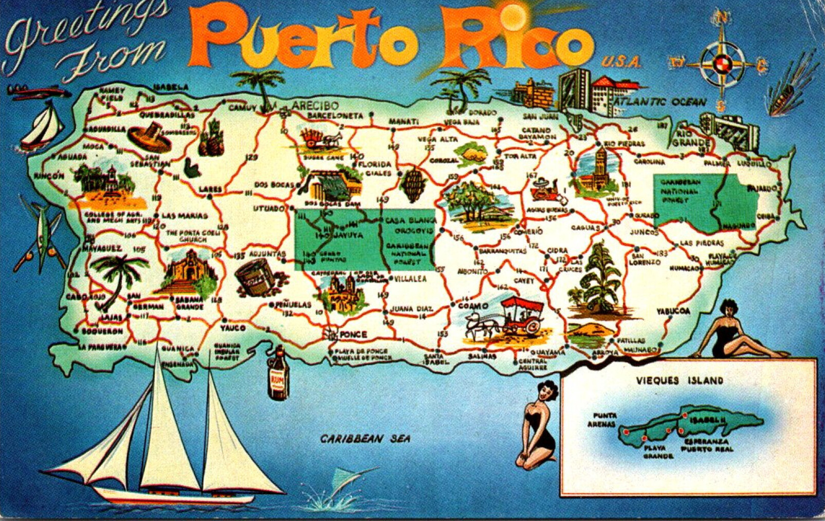 Greetings From Puerto Rico With Map 1973 | Latin & South America - South America - Puerto Rico ...