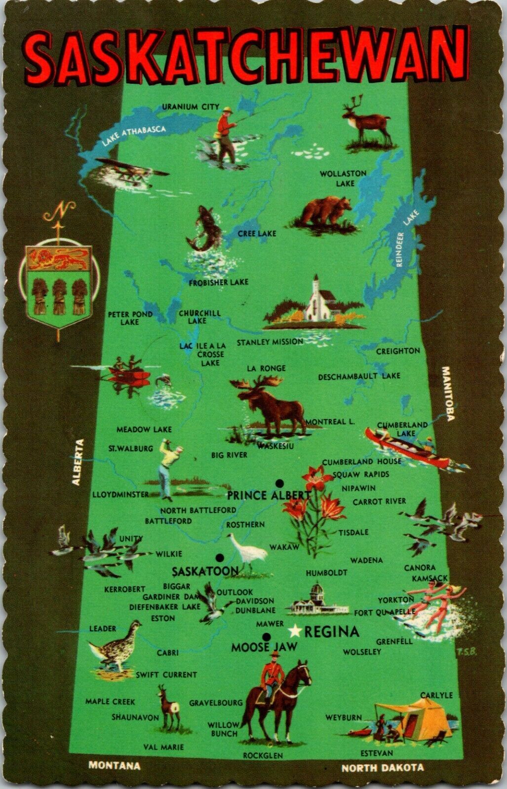 Saskatchewan Vintage Post Card 1970s? Illustrated Map Tourism Holiday ...