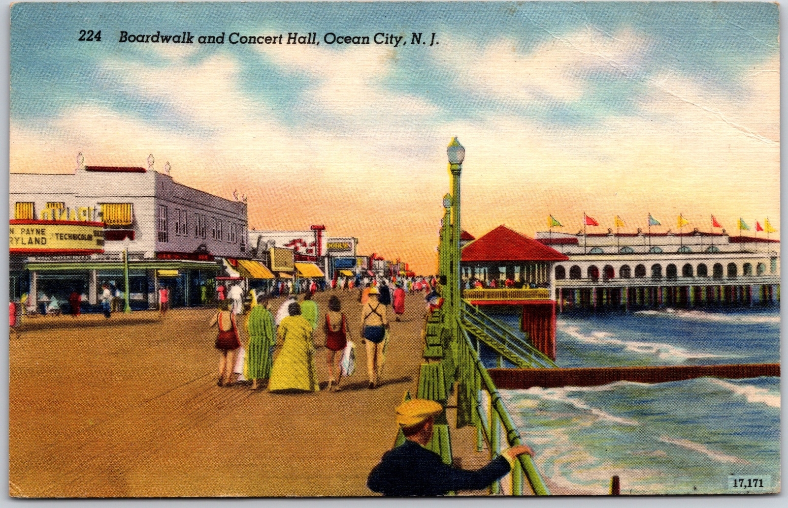 Ocean City New Jersey NJ, 1950 Boardwalk and Concert Hall, Vintage ...