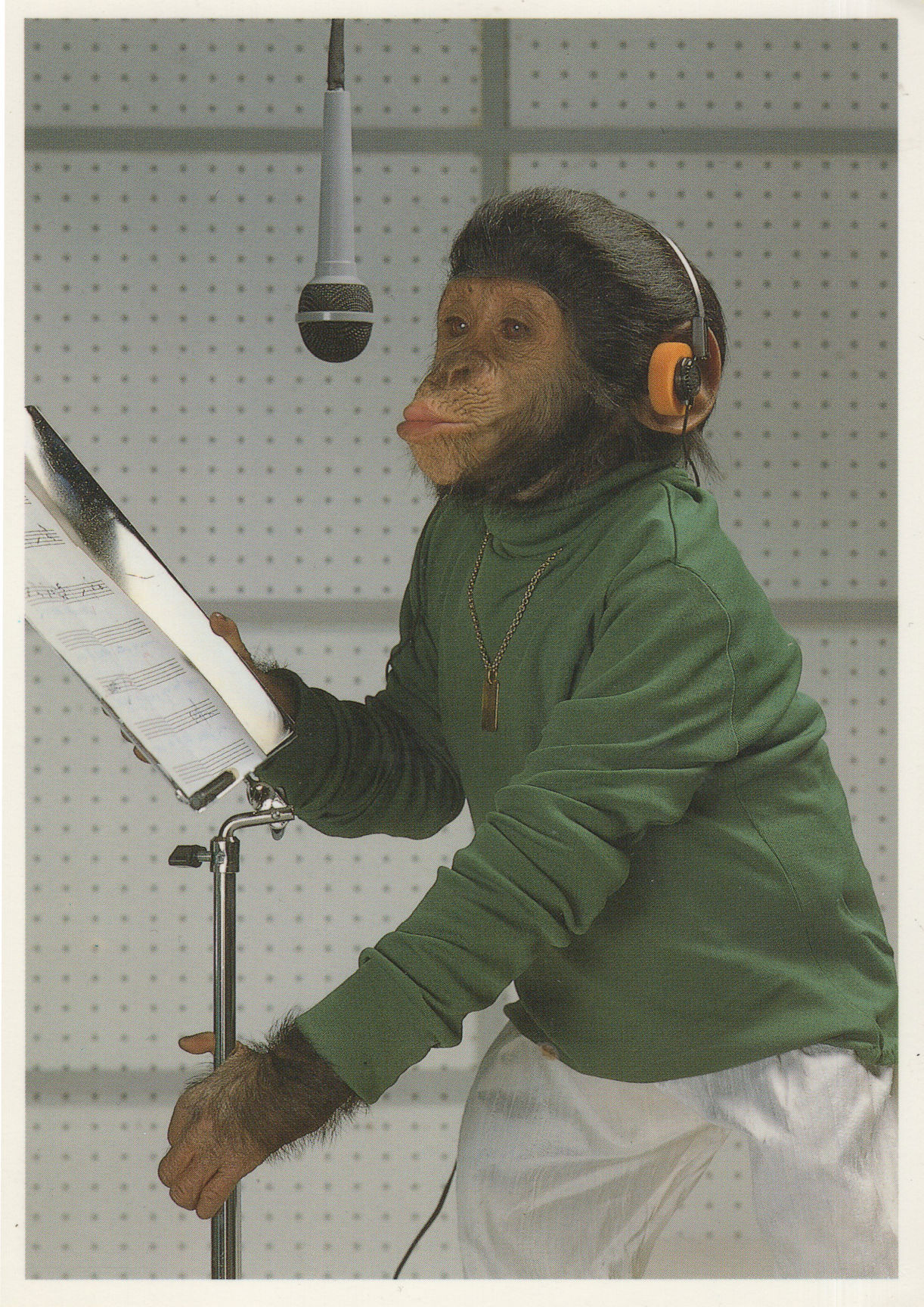 Chimpanzee As Pop Singer With Sheet Music Comic Postcard | Topics ...