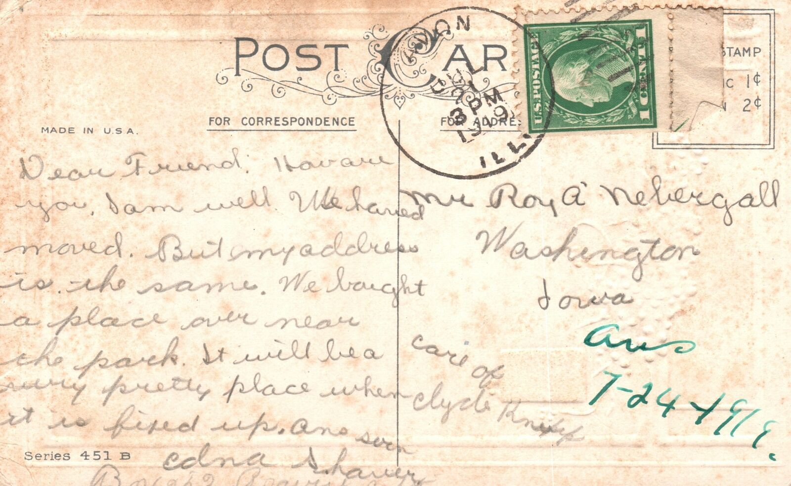 Vintage Postcard 1919 Remembrance of Friendship A Delightful Companion ...