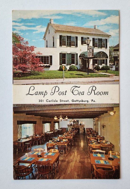 Lamp Post Tea Room Inside & Out Gettysburg PA Ad Postcard | United ...
