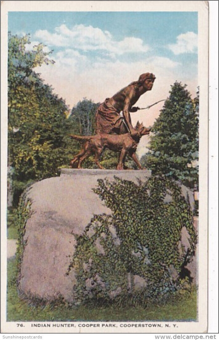 New York Cooperstown Indian Hunter Statue In Cooper Park Curteich ...