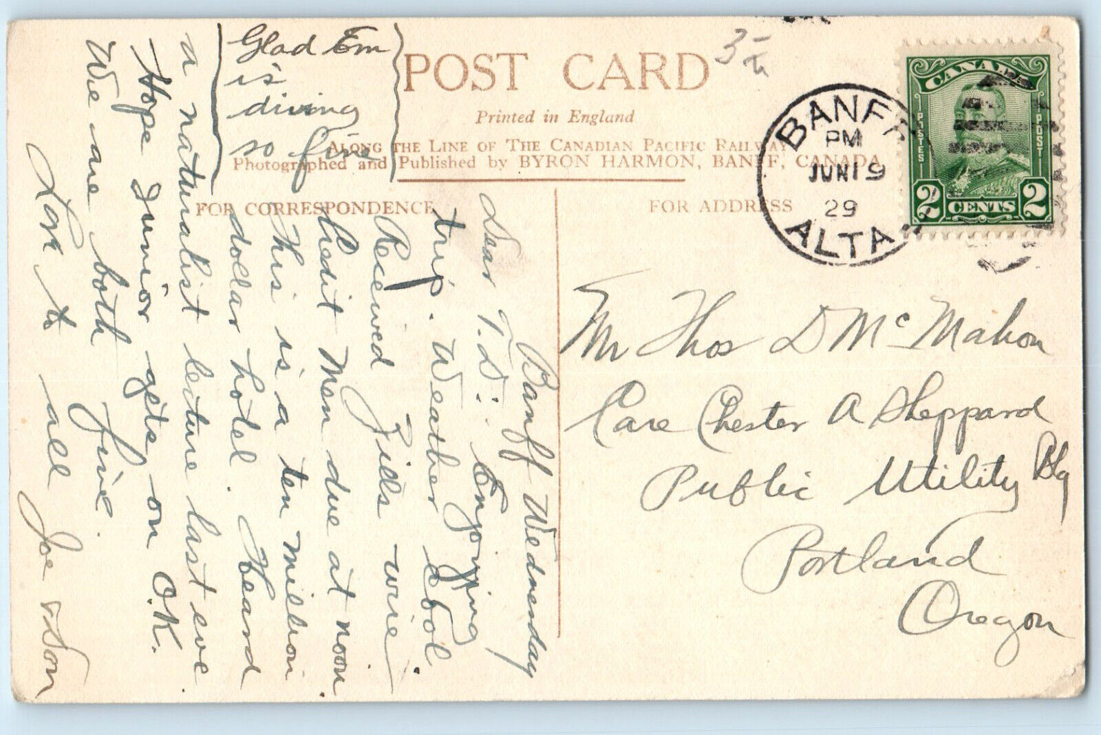 Banff Alberta Canada Postcard Banff Avenue Road View 1929 Antique ...