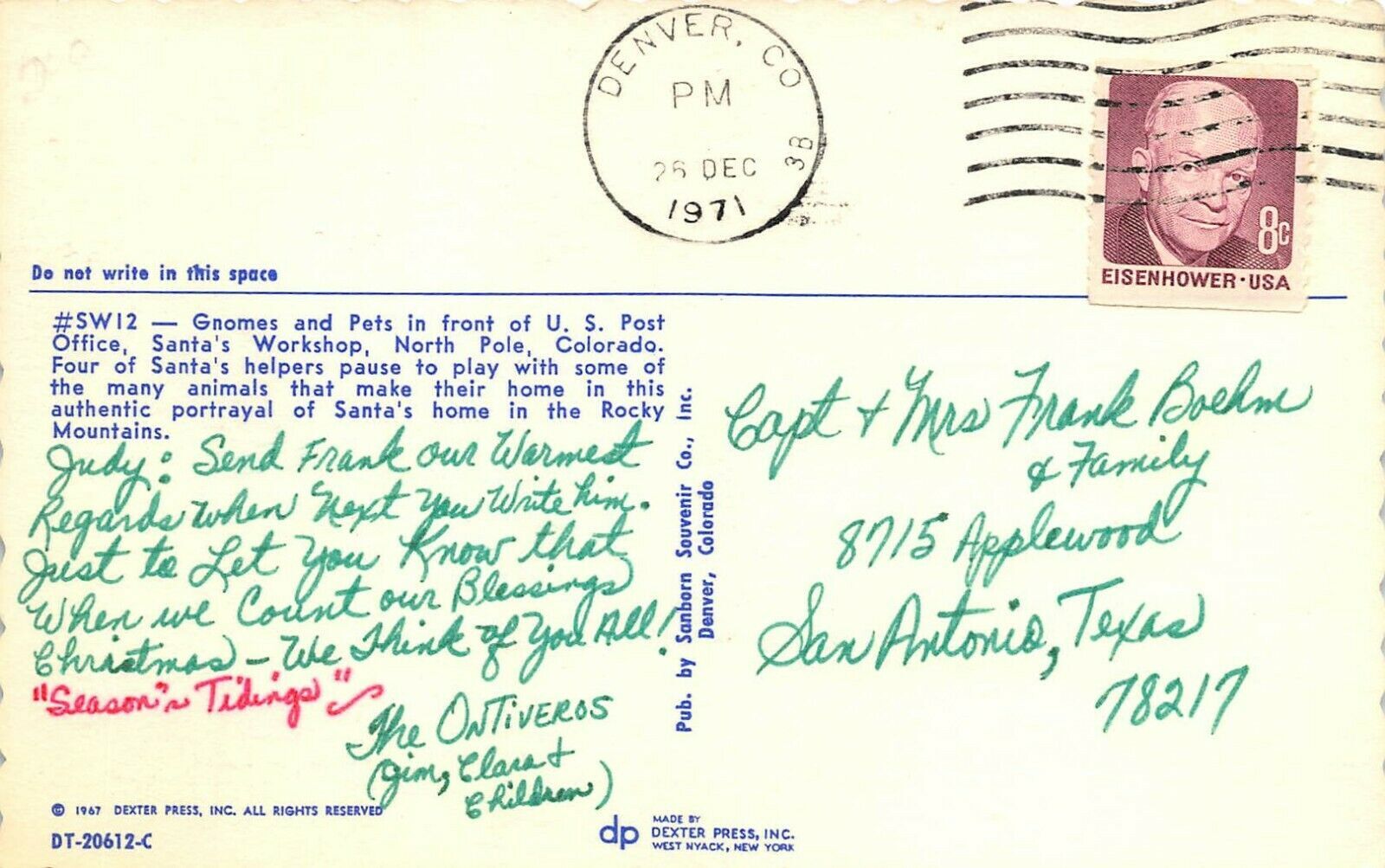 North Pole Colorado 1971 Postcard Santa's Workshop Elves Post Office ...