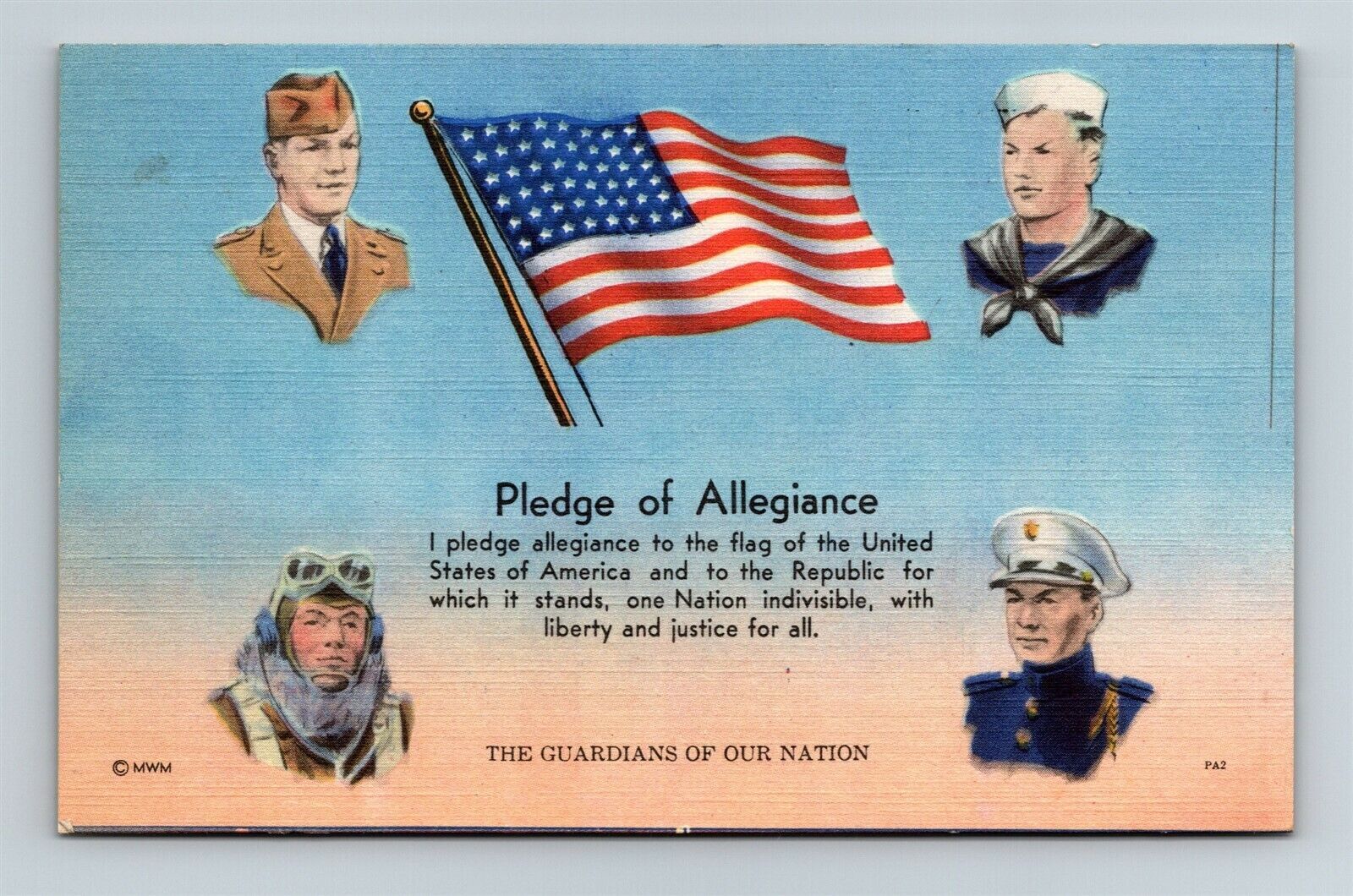 Postcard WW2 Era Patriotic Pledge of Allegiance Guardians of Our Nation ...