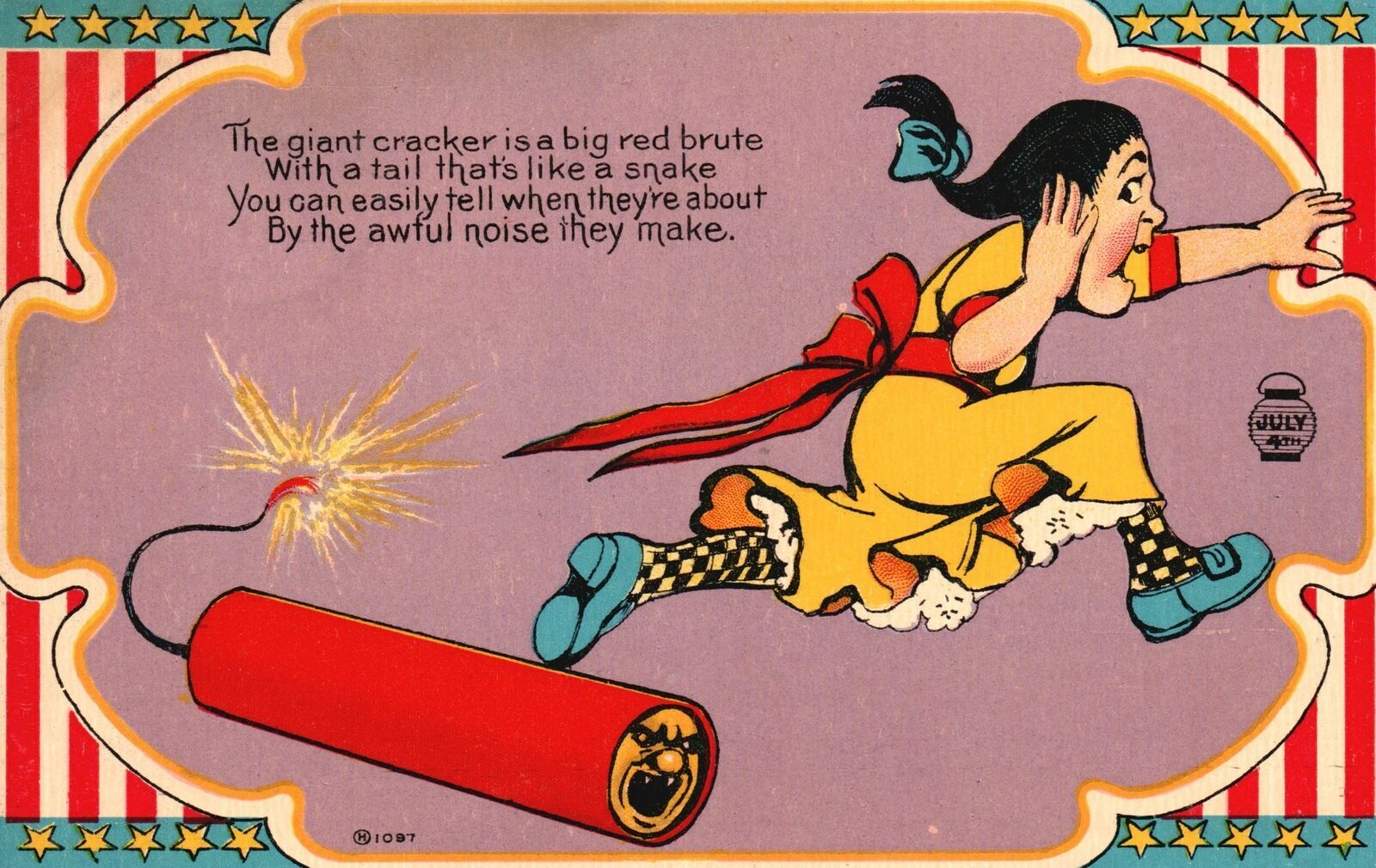 Vintage Postcard 1910's Fourth of July Girl & Giant Firecracker ...