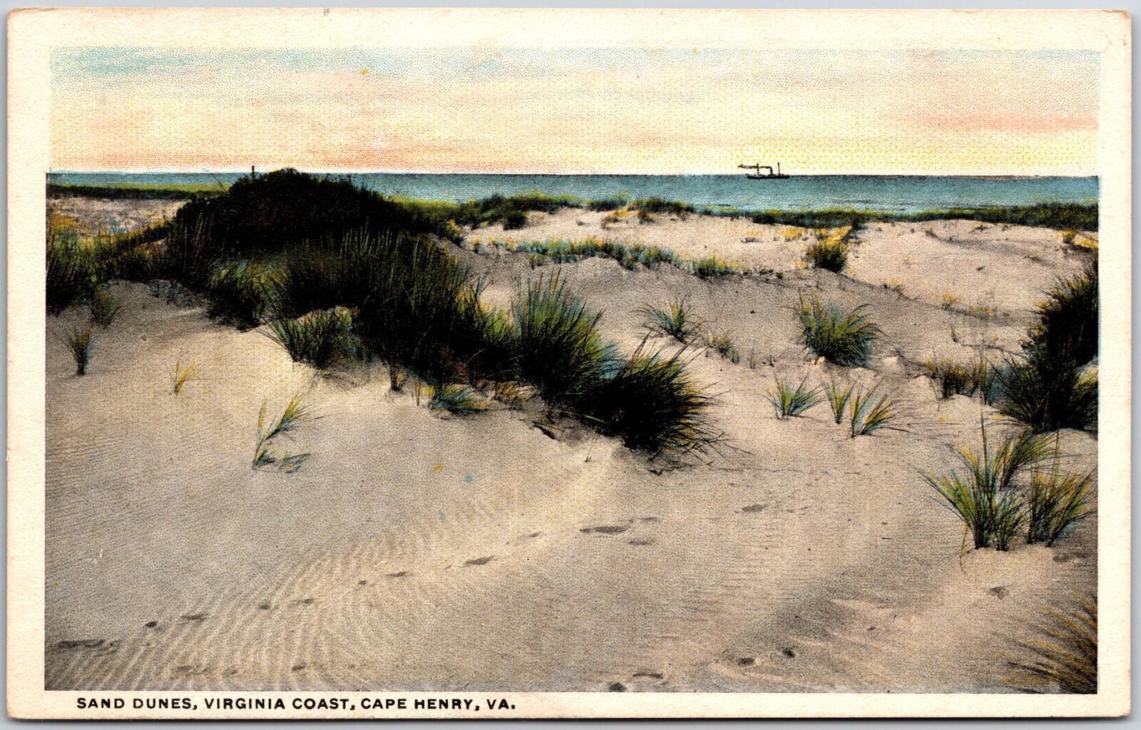 Sand Dunes Virginia Coast Cape Henrey Virginia Steamer In The Distance ...