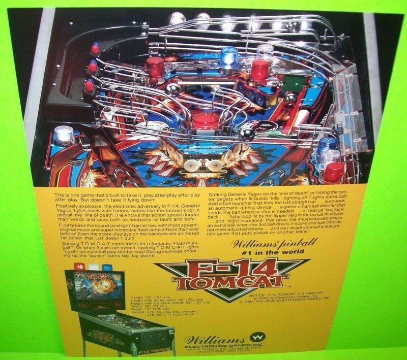 Williams F-14 Tomcat Pinball FLYER Original NOS Jet Aircraft Game Art ...
