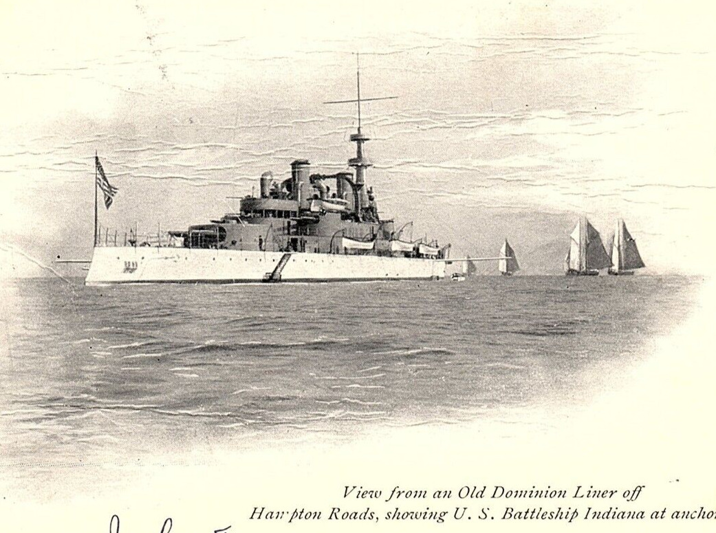 1903 OLD Dominion Line PMC Postcard Hampton VA USS Indiana Battleship ...