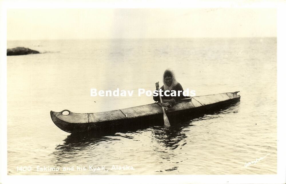 Alaska, Native Eskimo Man with his Kyak Kayak (1950s) RPPC | Topics ...