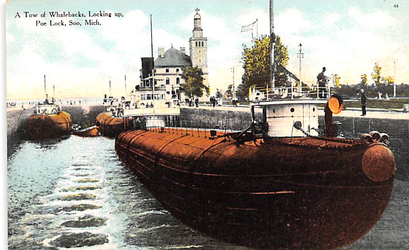 Tow of Whalebacks, Locking Up, Poe Lock, Soo, Michigan Submarines ...
