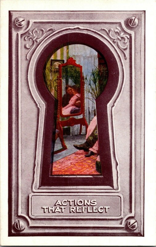 Keyhole Peeping at Couple in Mirror, Actions that Reflect Vintage ...
