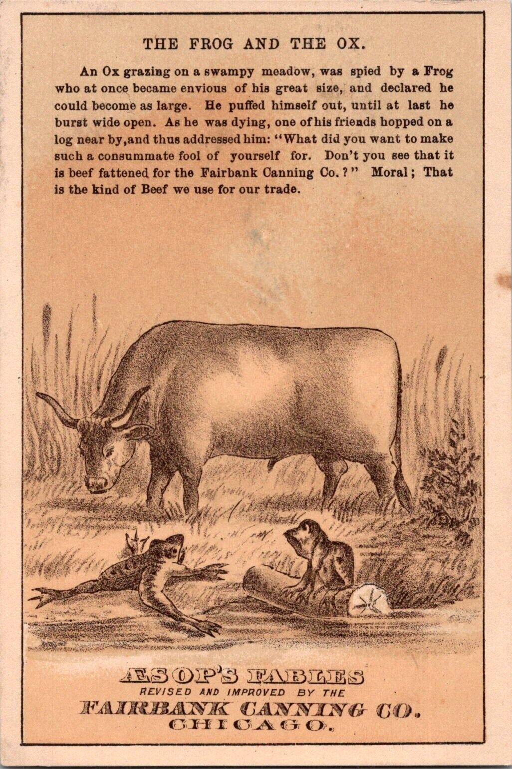 The Frog & The Ox Aesops Fable 1800's Portland ME Fairbank Meat Food ...