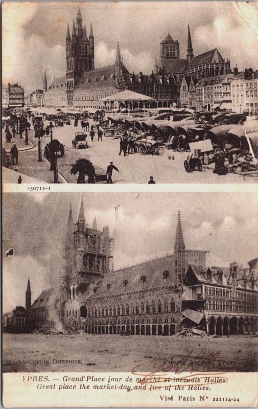 World War 1 Ypres Great Place the Market Day And Fire the Halles Army ...