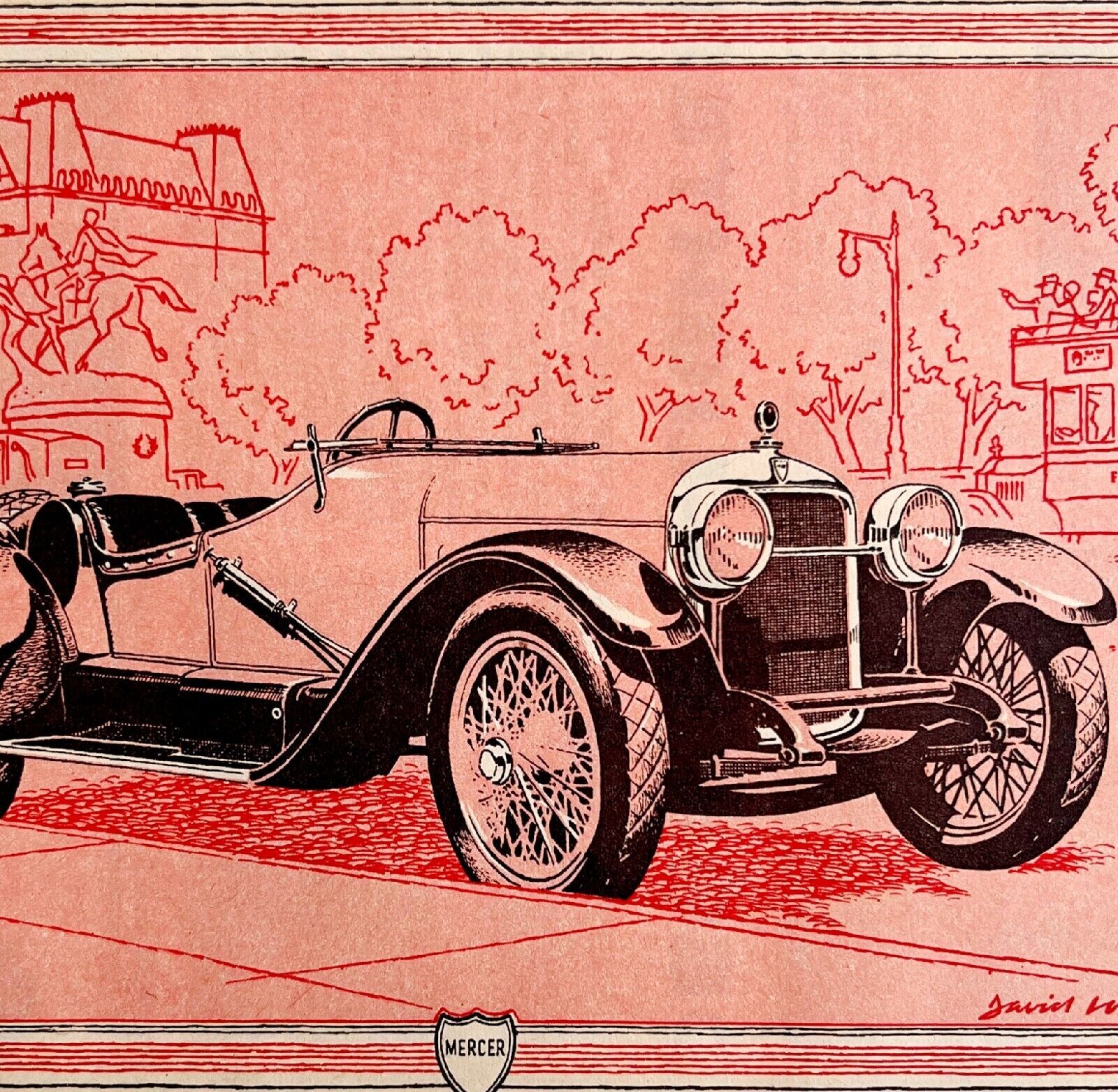 Mercer Antique Roadster Pin Up Art Print 1961 Automobilia David ...