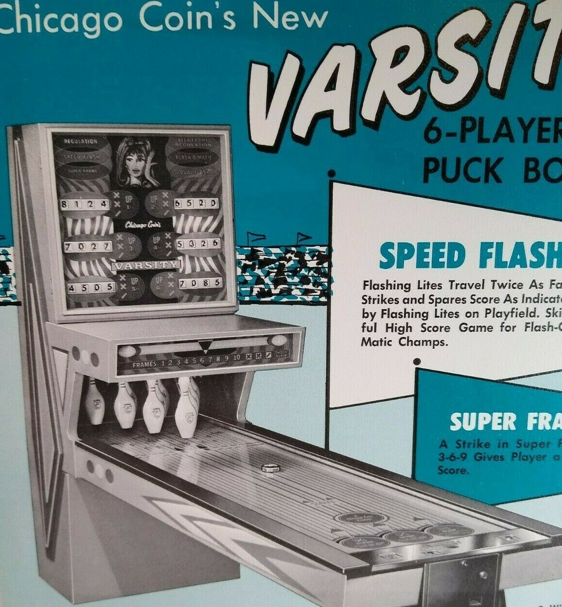 Varsity Arcade Flyer Original Vintage 1969 Chicago Coin Shuffle Alley 8 ...