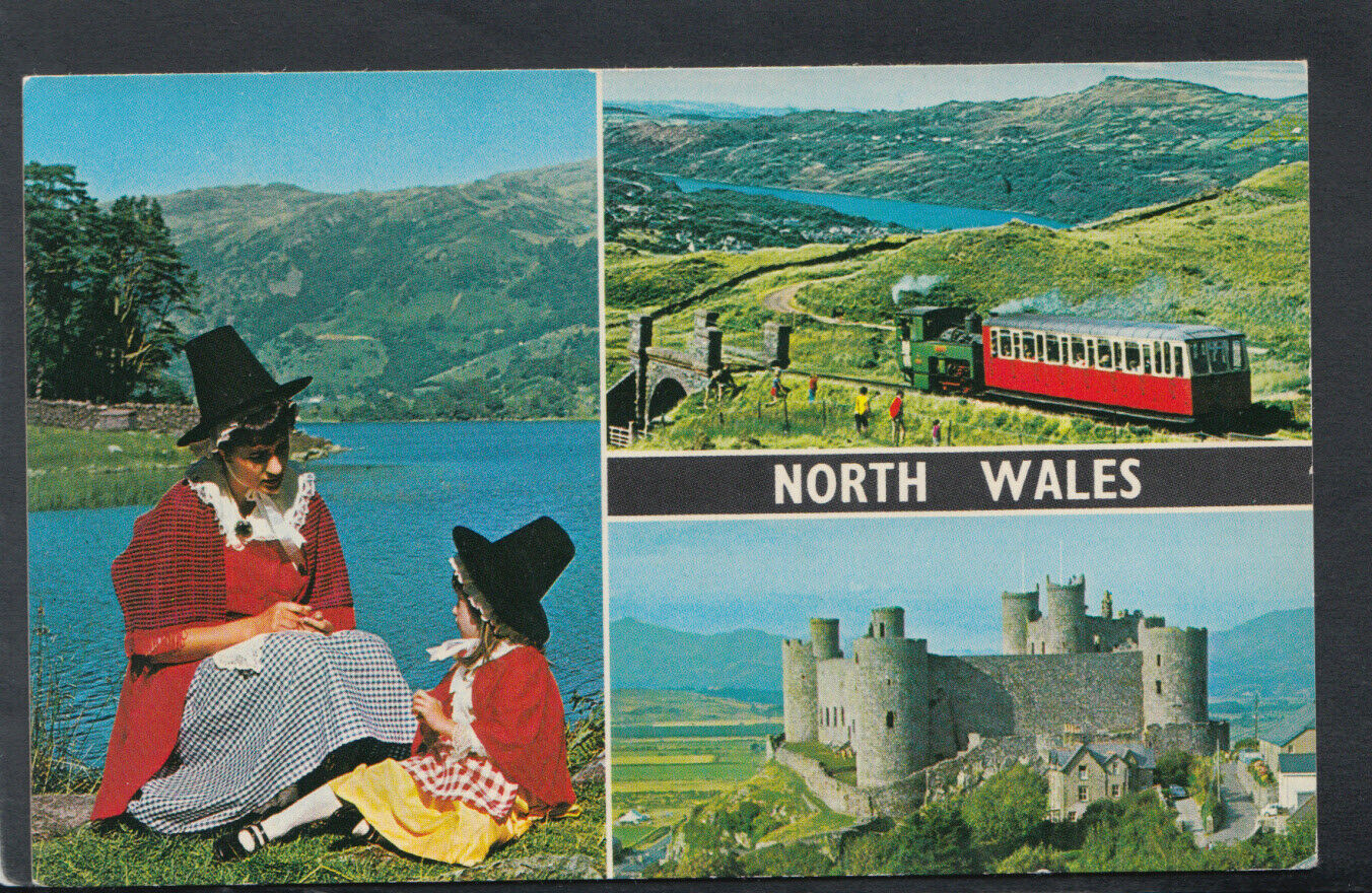 Wales Postcard - Snowdon Mountain Railway, Llyn Gwynant, Harlech Castle ...