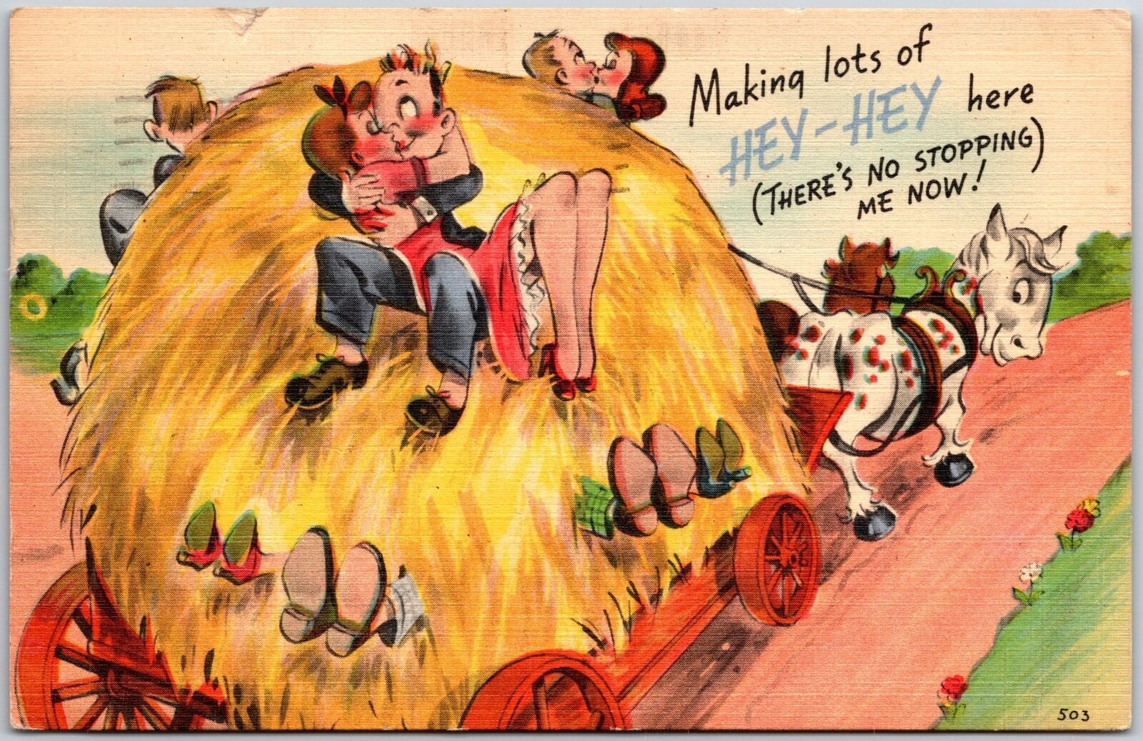 1939 Making Lots Of Hey-Hey Couple Kissing On Hay Comic Posted Postcard ...