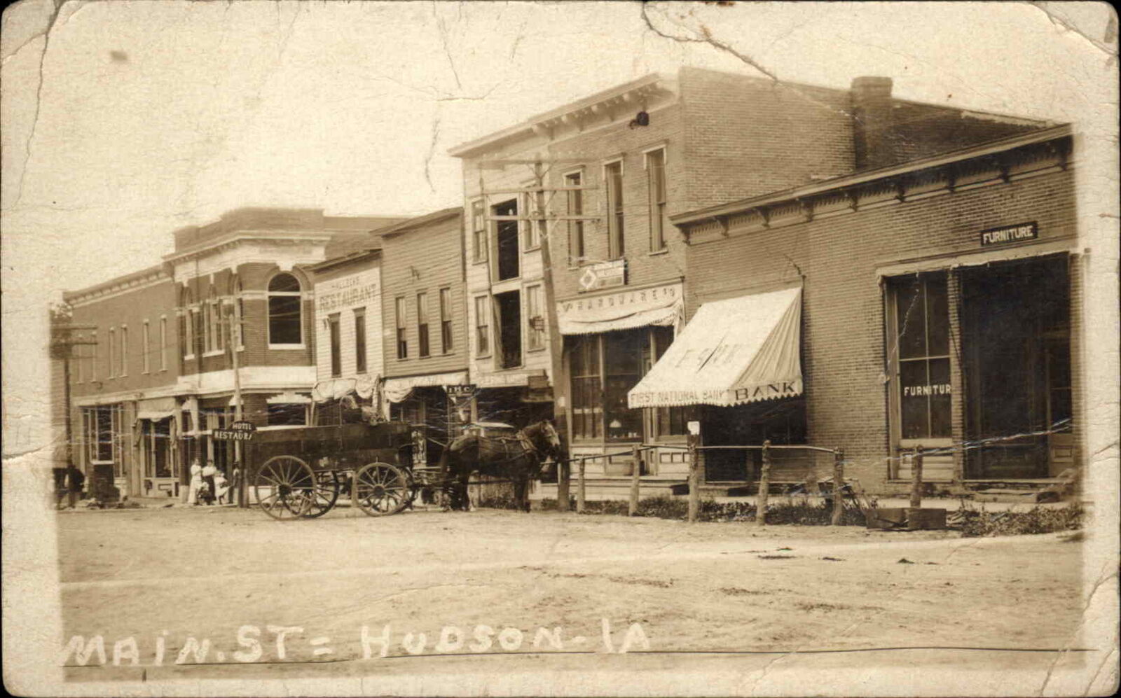 Hudson Iowa IA Main Street Horse and Carriage c1910 Real Photo Vintage ...