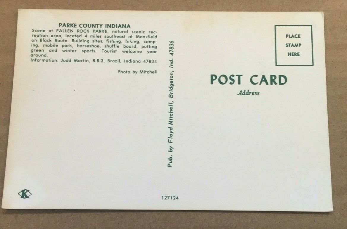 Unused Postcard - Scene at Fallen Rock Parke, Parke County Indiana ...