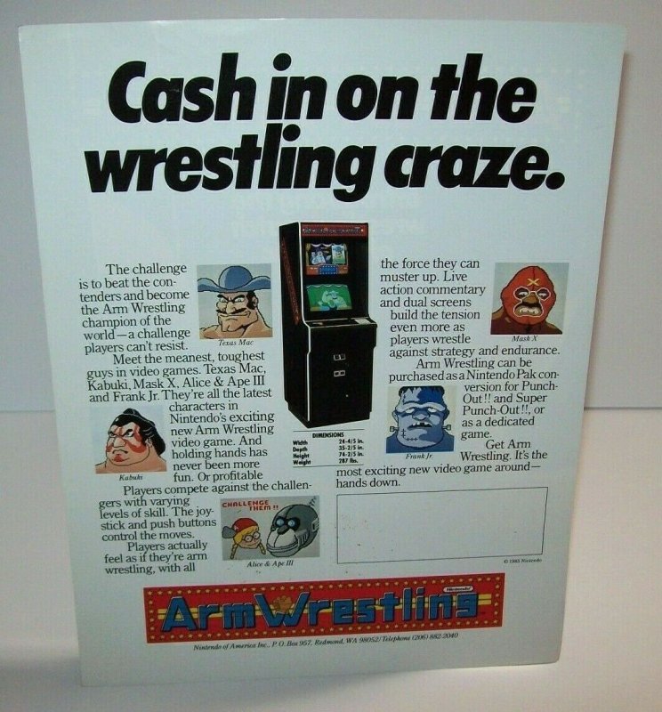 Arm Wrestling Arcade FLYER Original Video Game Art Sheet Retro Sports ...