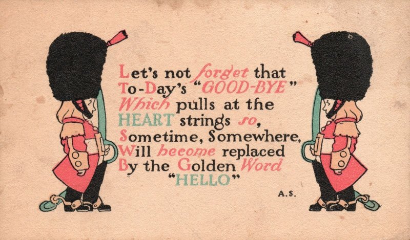 Vintage Postcard Good-Bye Message Two Girls Golden Words Feet Tide Down ...