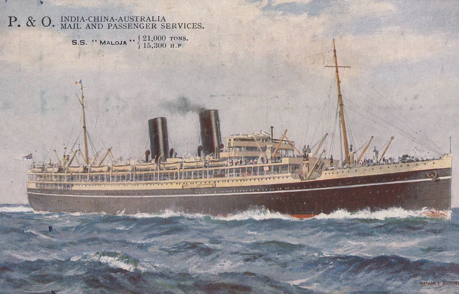 SS Maloja P&O Ship India China Mail Services Postcard | Topics ...