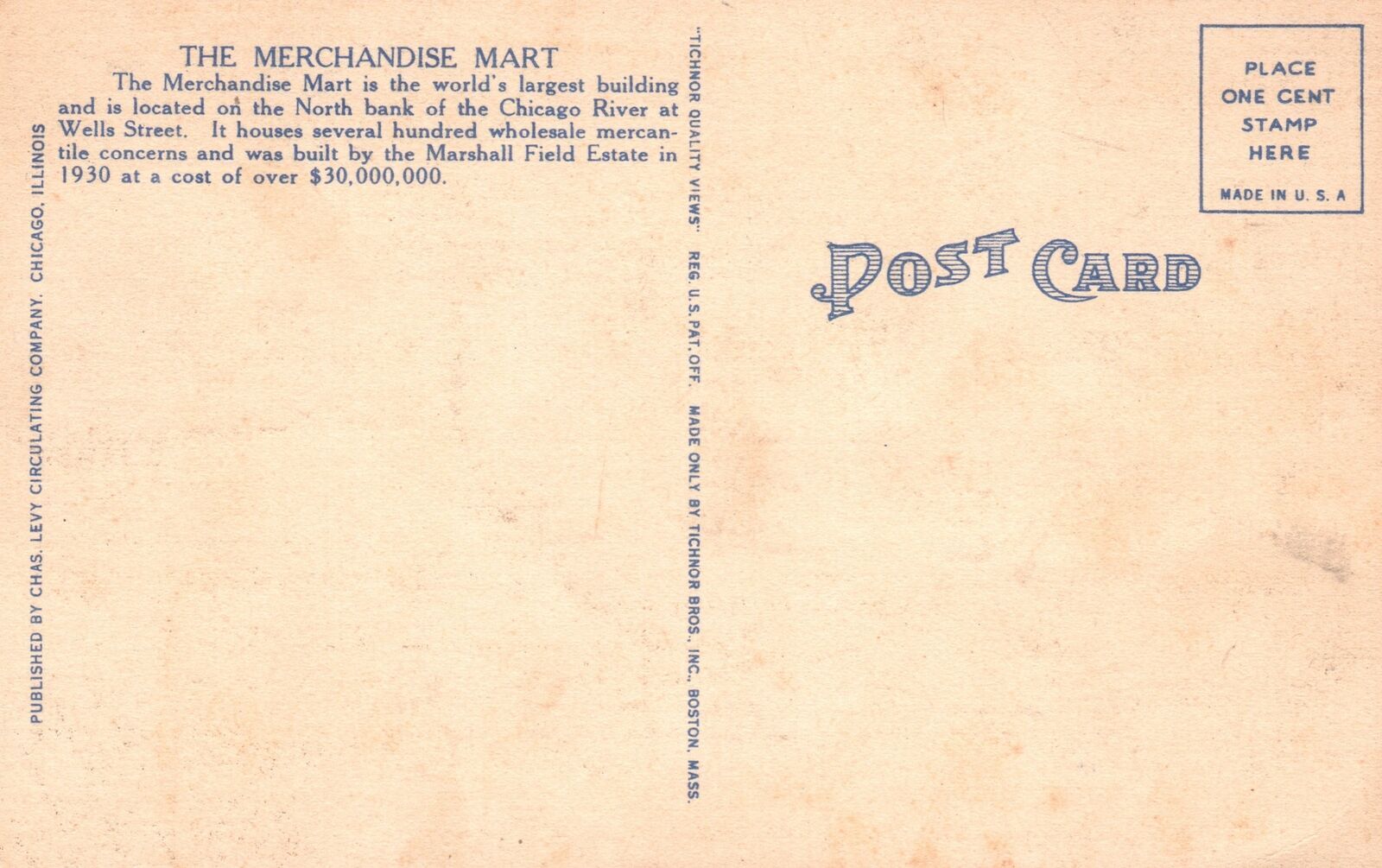 Vintage Postcard Merchandise Mart Largest Building Chicago Illinois IL ...