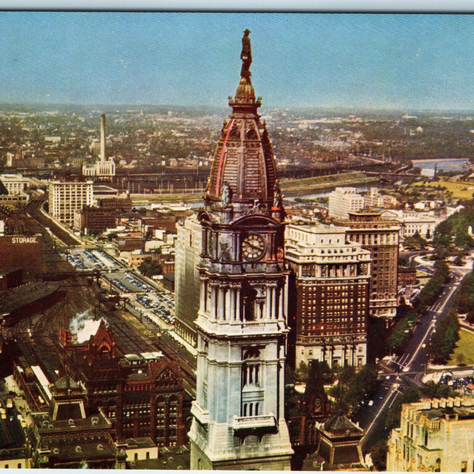 c1960s Philadelphia, PA View PSFS Building City Hall Birds Eye Clock ...