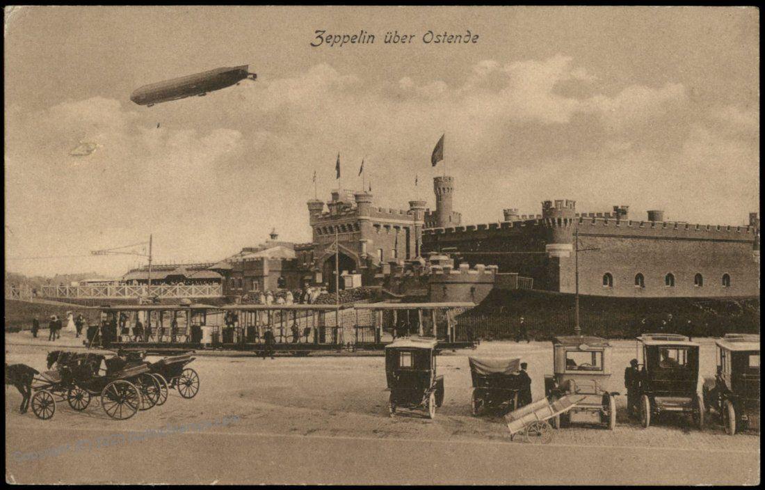 Germany WWI Zeppelin Pioneer Airship over Ostende Belgium Postcard ...