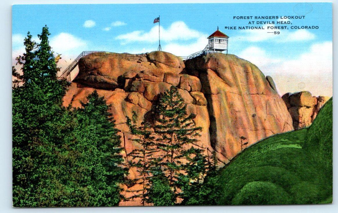DEVILS HEAD, CO Colorado ~ FOREST RANGER LOOKOUT c1940s Linen Postcard ...
