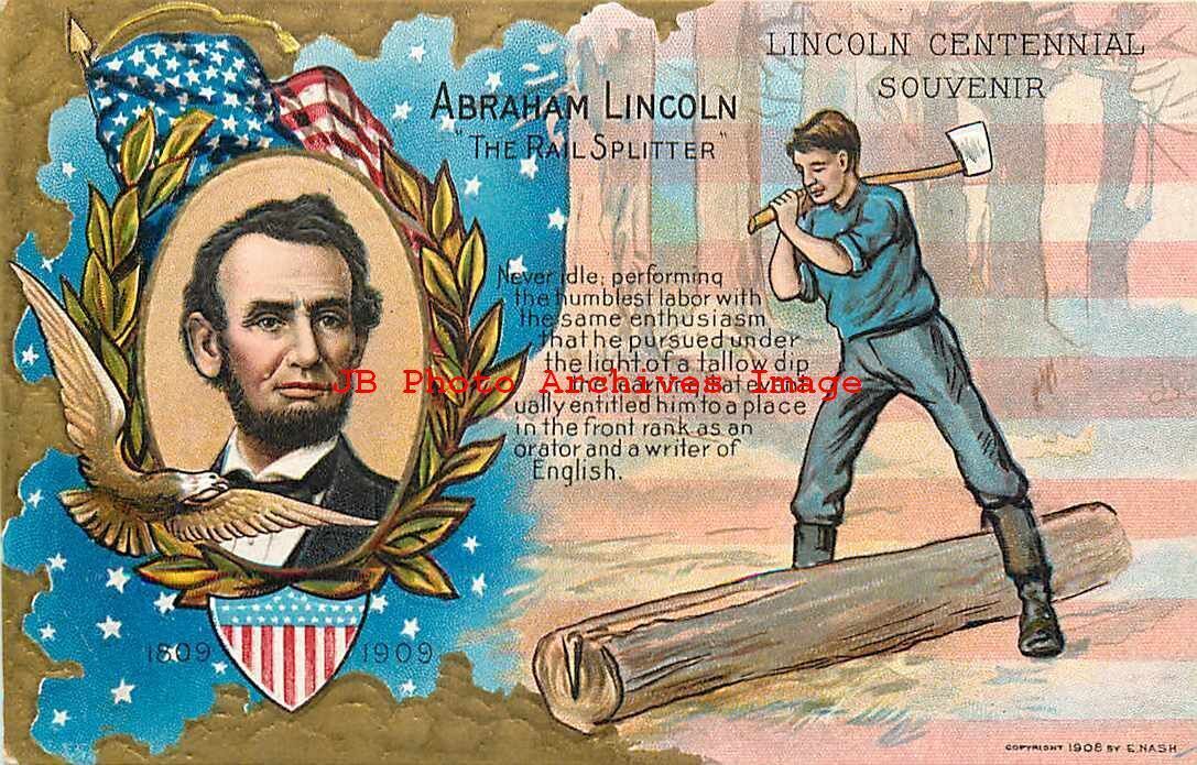 Patriotic, Nash Birthday Series No 1-1, Abraham Lincoln Centennial, Log ...