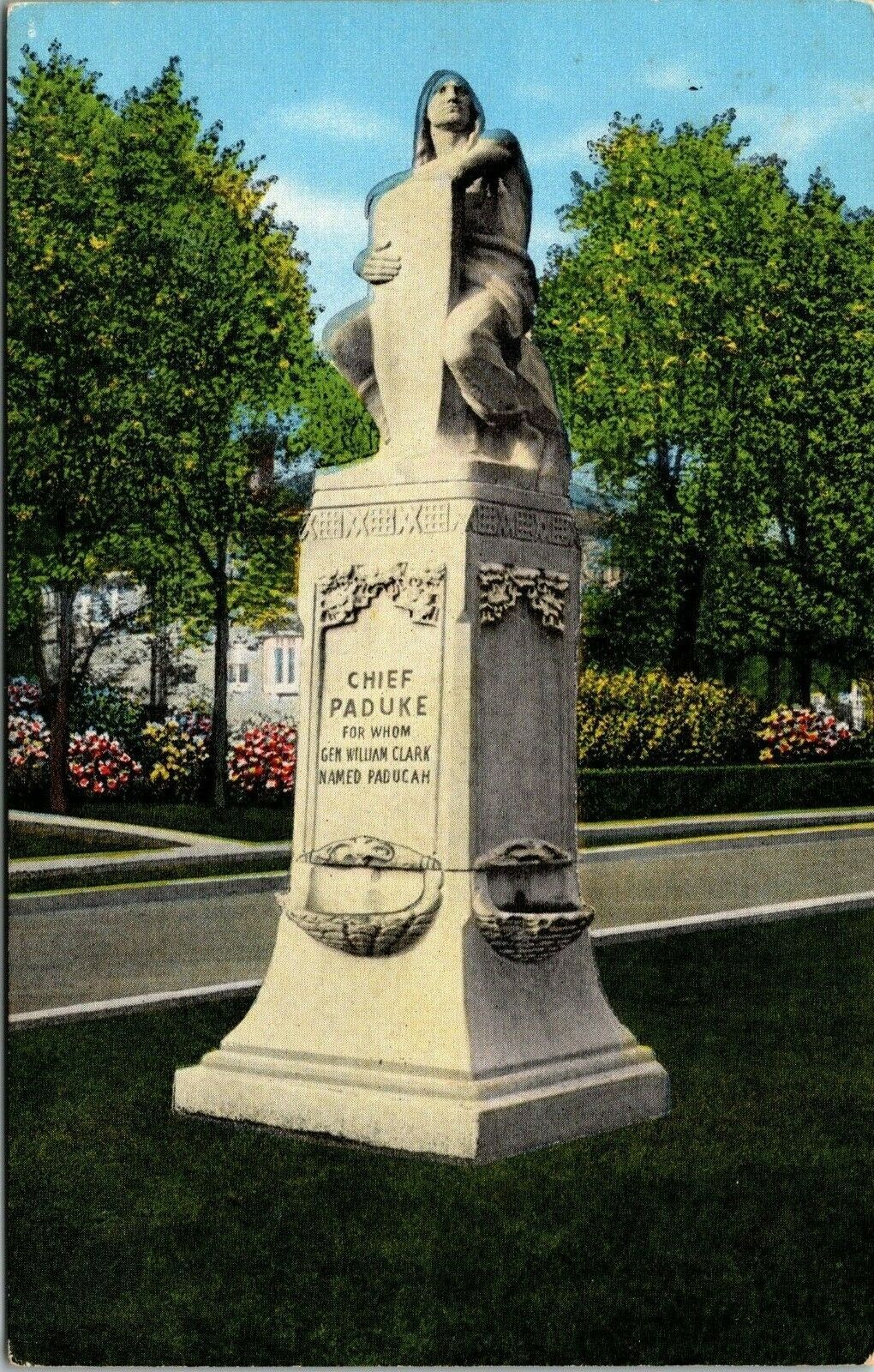 Vintage Chief Paduke Monument Statue Paducah Kentucky KY Linen Postcard ...