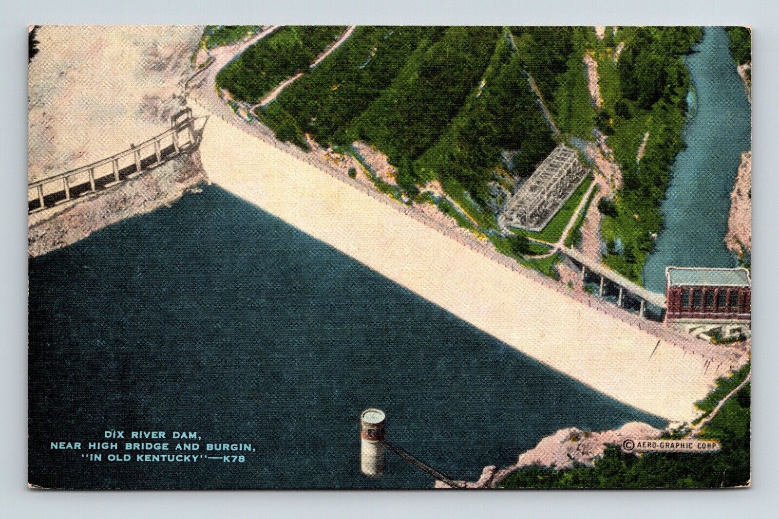 Kentucky Dix River Dam High Bridge & Burgin Birds Eye View Linen ...