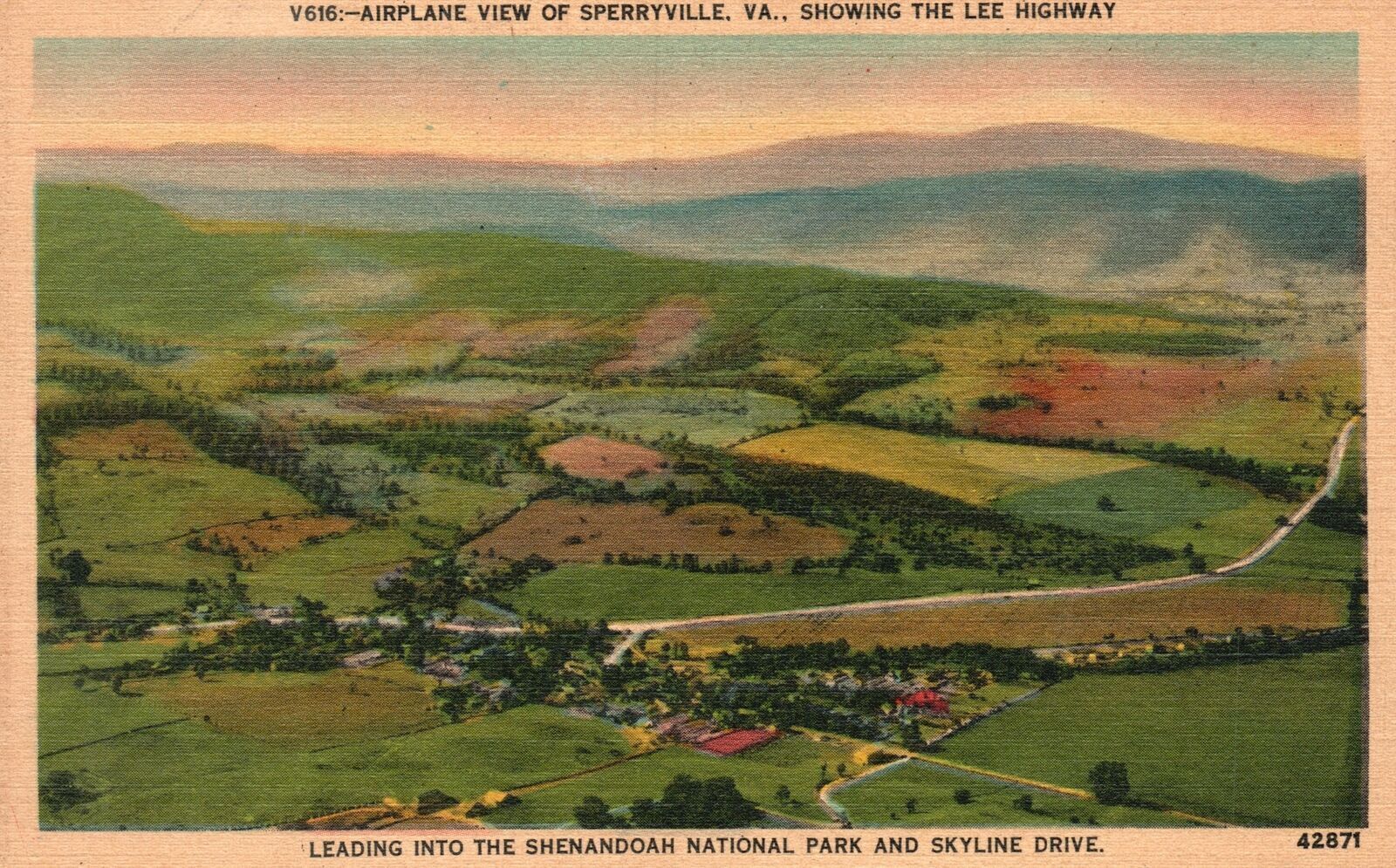 Vintage Postcard 1930's Airplane View Showing Lee Highway Sperryville ...