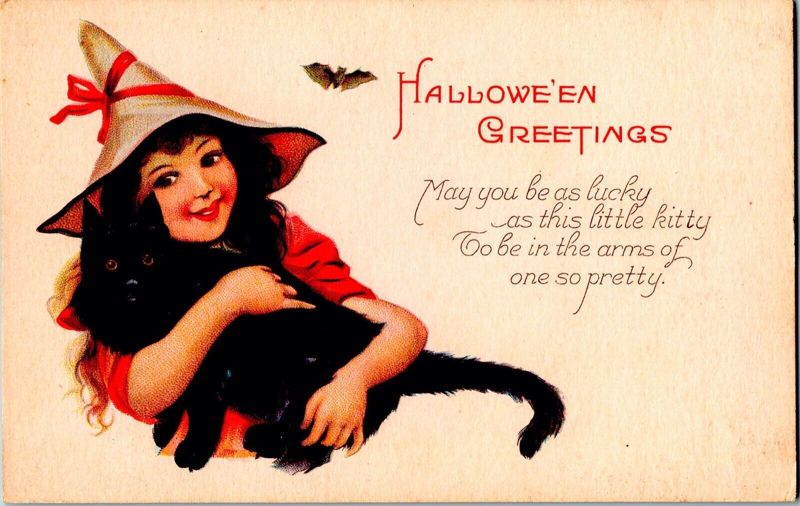 Vintage Stecher Litho Company Cute Girl Witch with Black Cat Halloween Postcard | Other ...