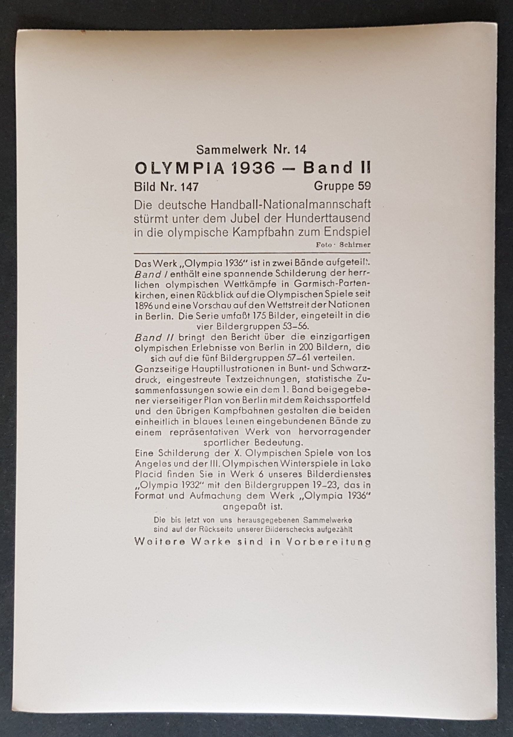 Rare Large Format Collector Photo Card 1936 Berlin Olympics - German ...