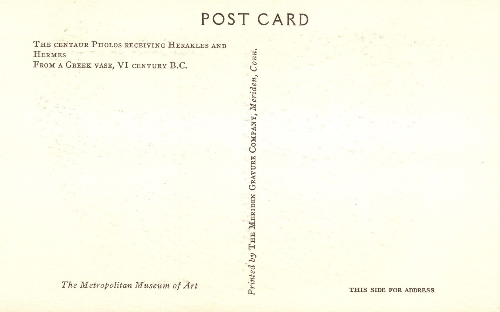 Vintage Postcard Centaur Pholos Receiving Herakles & Hermes Greek Vase ...