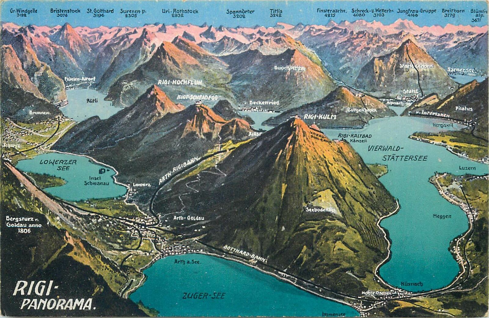 Switzerland Rigi satellite map image landscape panorama Postcard ...