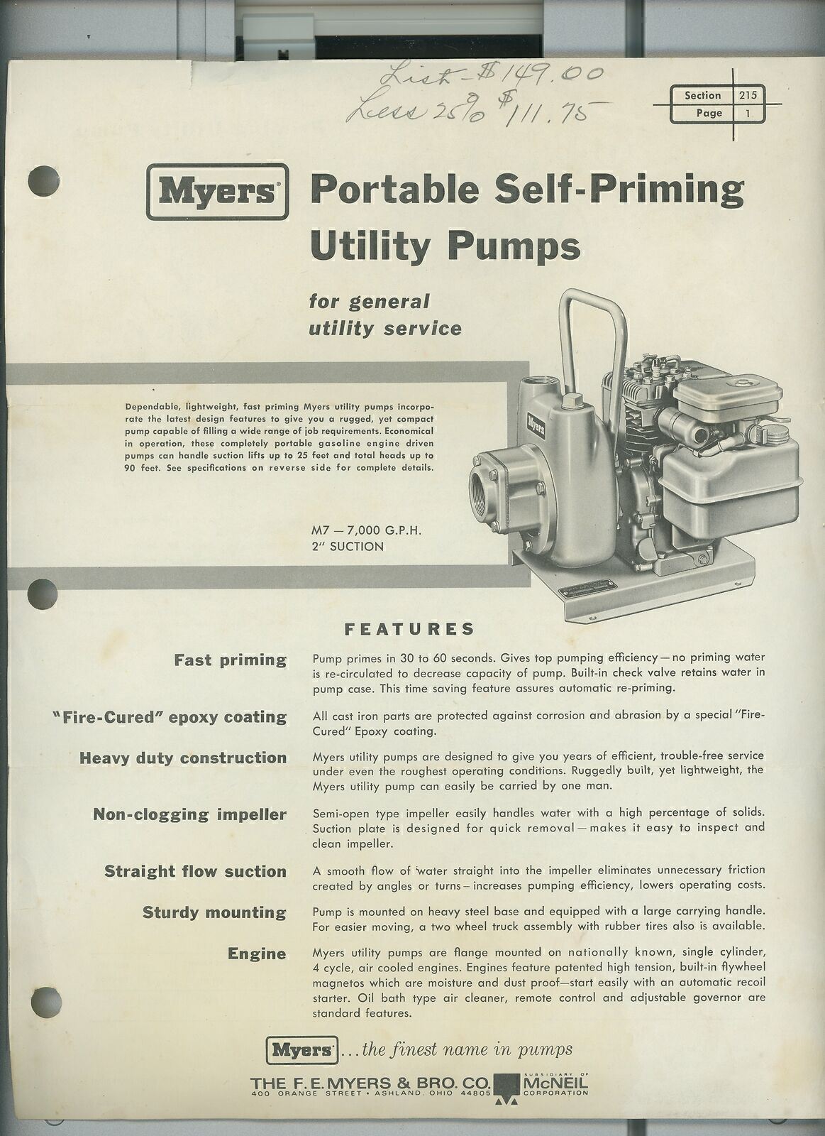 1961 Myers M7 Utility Pump Brochure with Specifications and Features ...