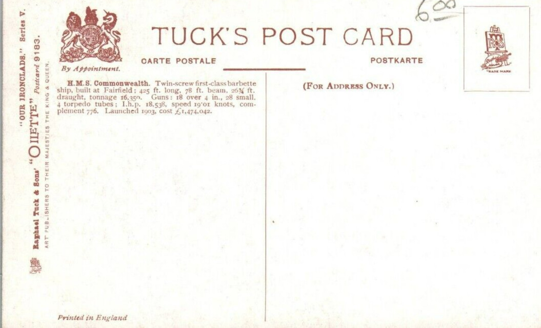 WWI British Royal Navy HMS Commonwealth Raphael Tuck | Other / Unsorted ...