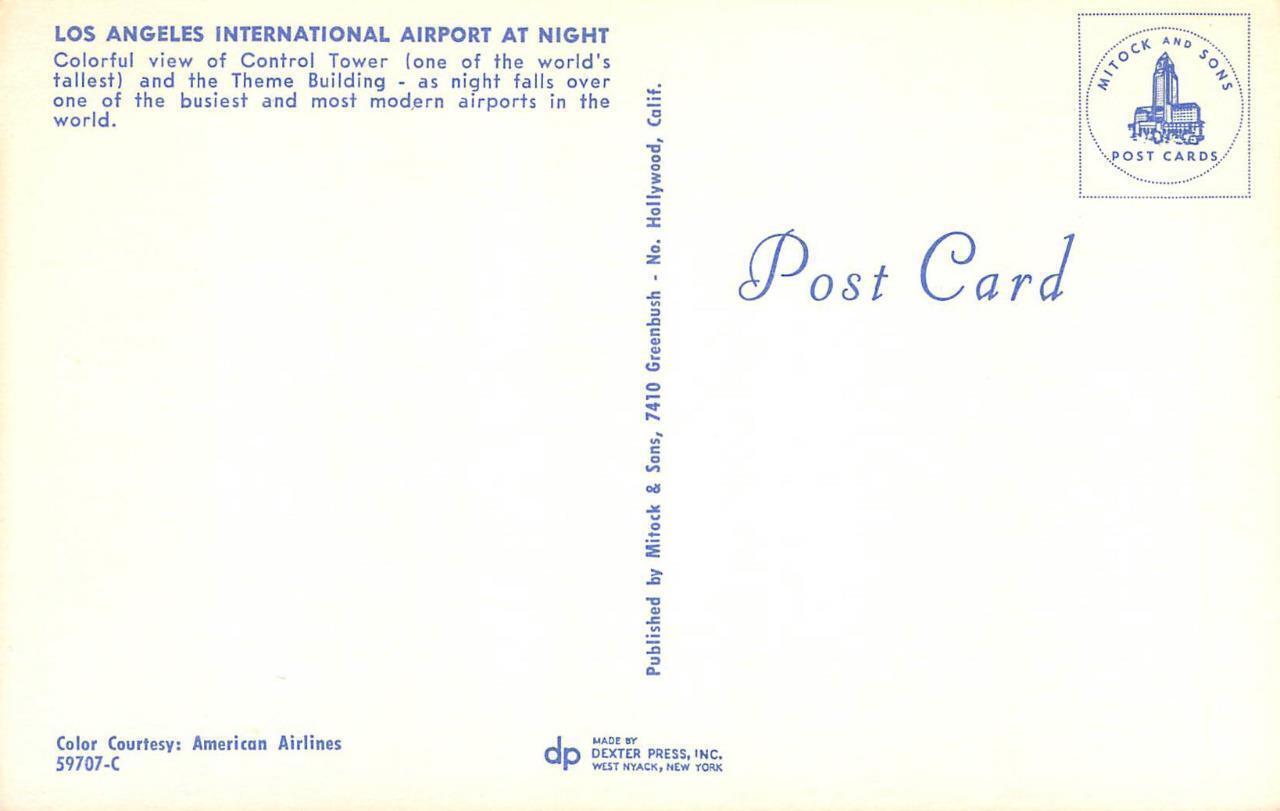 Control Tower LOS ANGELES INTERNATIONAL AIRPORT Night c1960s Vintage ...