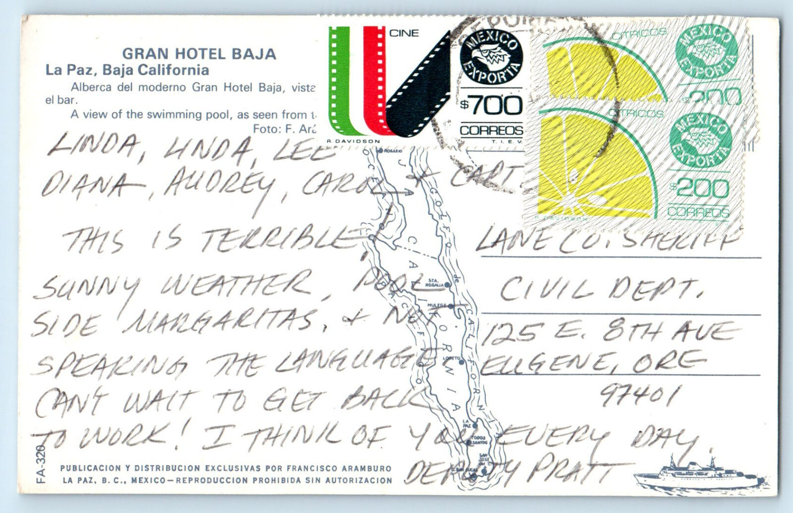 La Paz Baja California Mexico Postcard Gran Hotel Baja c1950's Vintage ...
