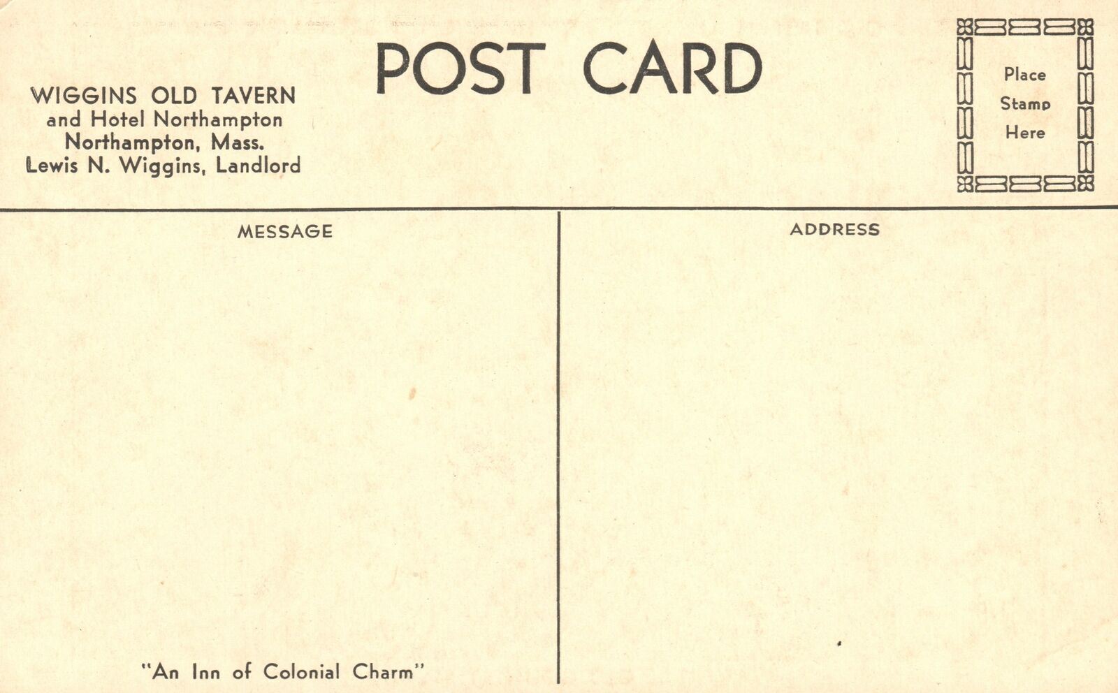 Vintage Postcard 1920's Wiggins Old Tavern At Hotel Northampton ...